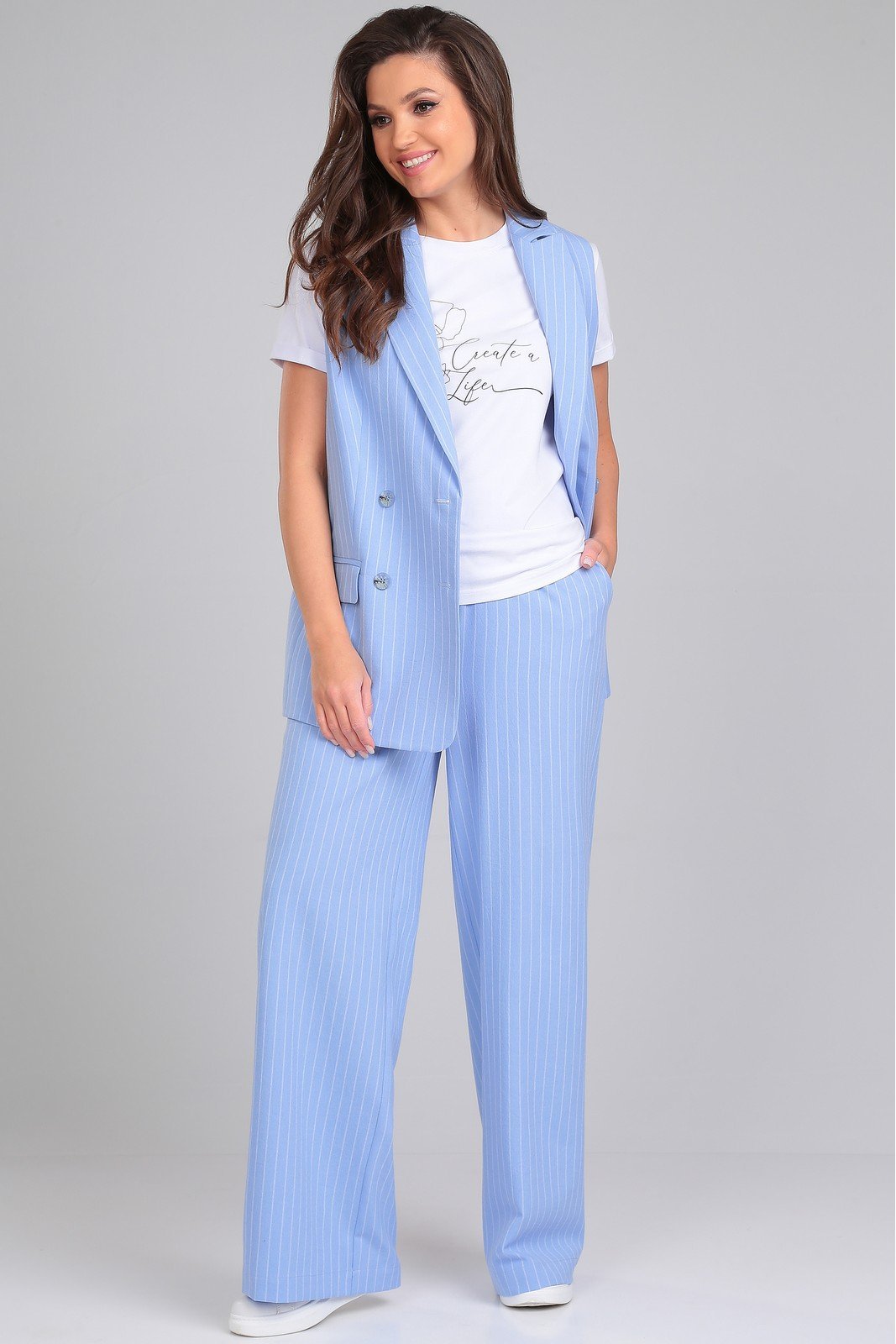 Костюм брючный 32253 голубой + полоска LeNata купить в интернет магазине Велесмода